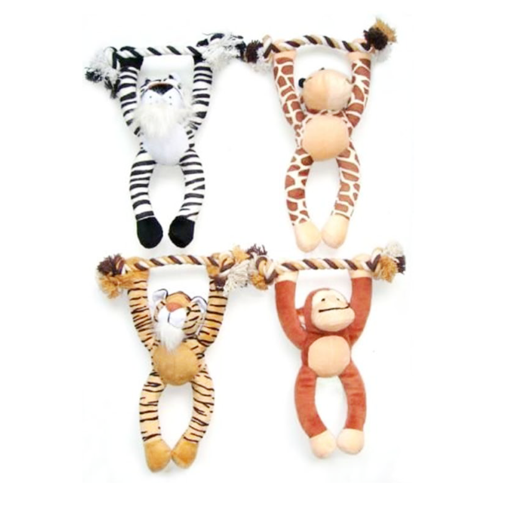 4 x Dog Chew Toy Animal Tiger Monkey Plush Toy Teeth Clean Interactive ...
