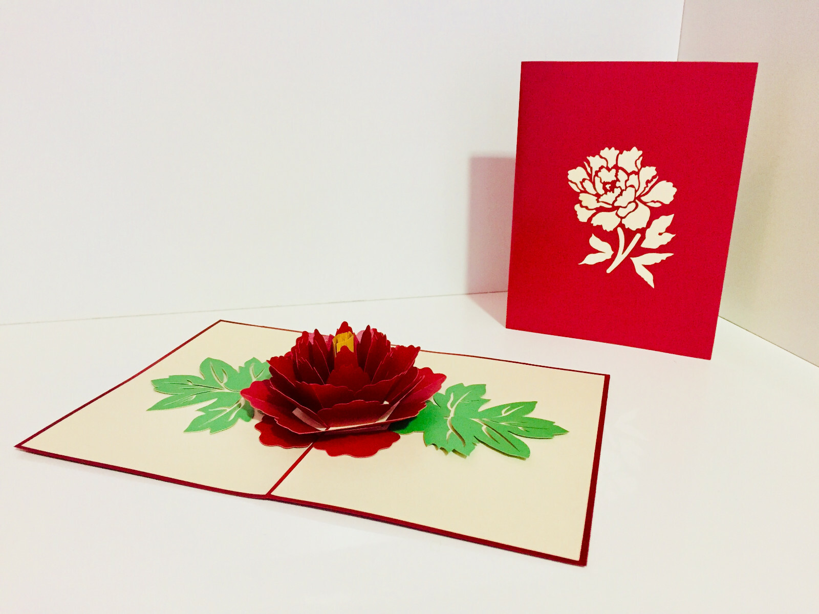 Origami Pop Cards. Peony Red Rose. 3D Pop Up Greeting Card. Mother's ...