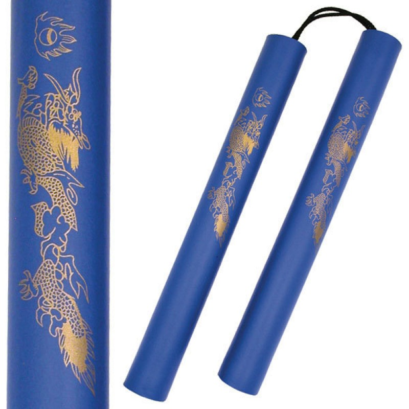 Blue Foam Nunchucks Nunchaku Golden Dragon Martial Art Karate Training ...