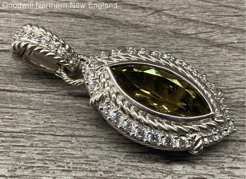 Sterling Silver Judith Ripka White Olive Green Sparkle Enhancer Pendant ...