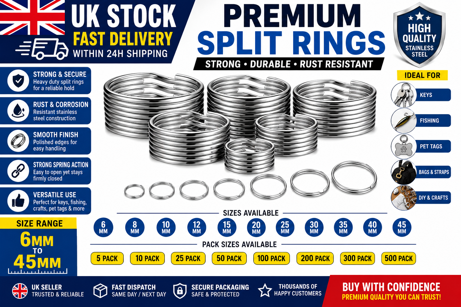 10000 Small Large Silver Metal Split Rings Keyring Jump Hoop Loop Key ...