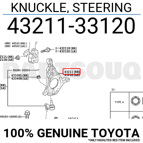 4321133120 Genuine Toyota KNUCKLE, STEERING 43211-33120 | eBay
