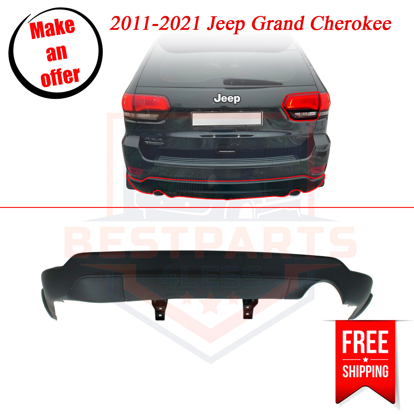 Rear Bumper Cover CH1195101 68111467AA fascia lower CAPA for Jeep Grand ...