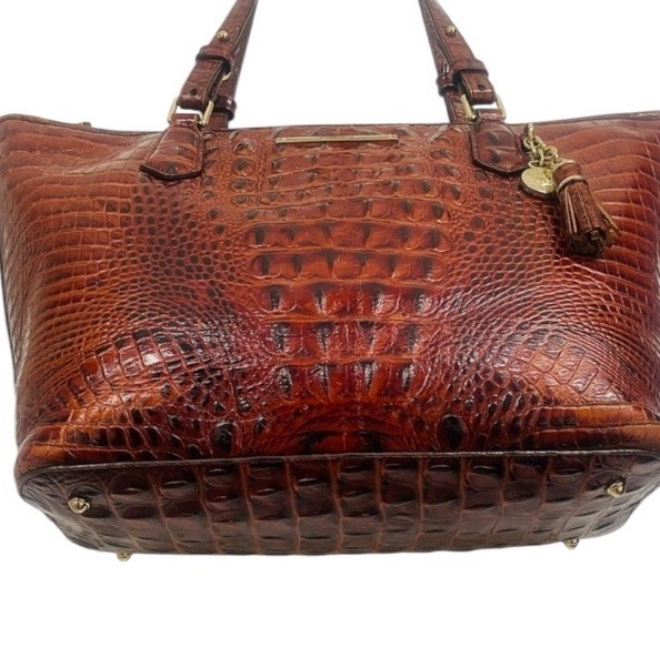 Brahmin Melbourne Asher Pecan Brown Crocodile-Embossed Leather Tote Bag ...
