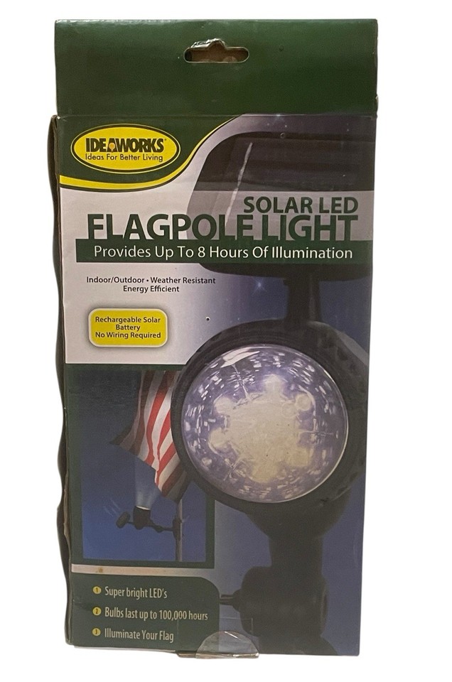 LED Solar Powered Flag Pole Light Bright Spotlight Rechargeable Battery ...
