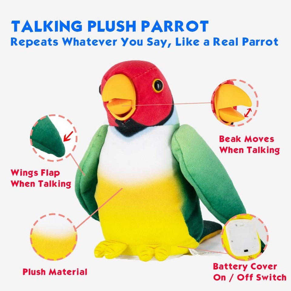 Interactive Talking Plush Parrot Stuffed Animal - Voice Activated ...