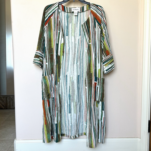 Peck & Peck Open Front Duster Womens Large Linen Blend Multi Color NWT ...