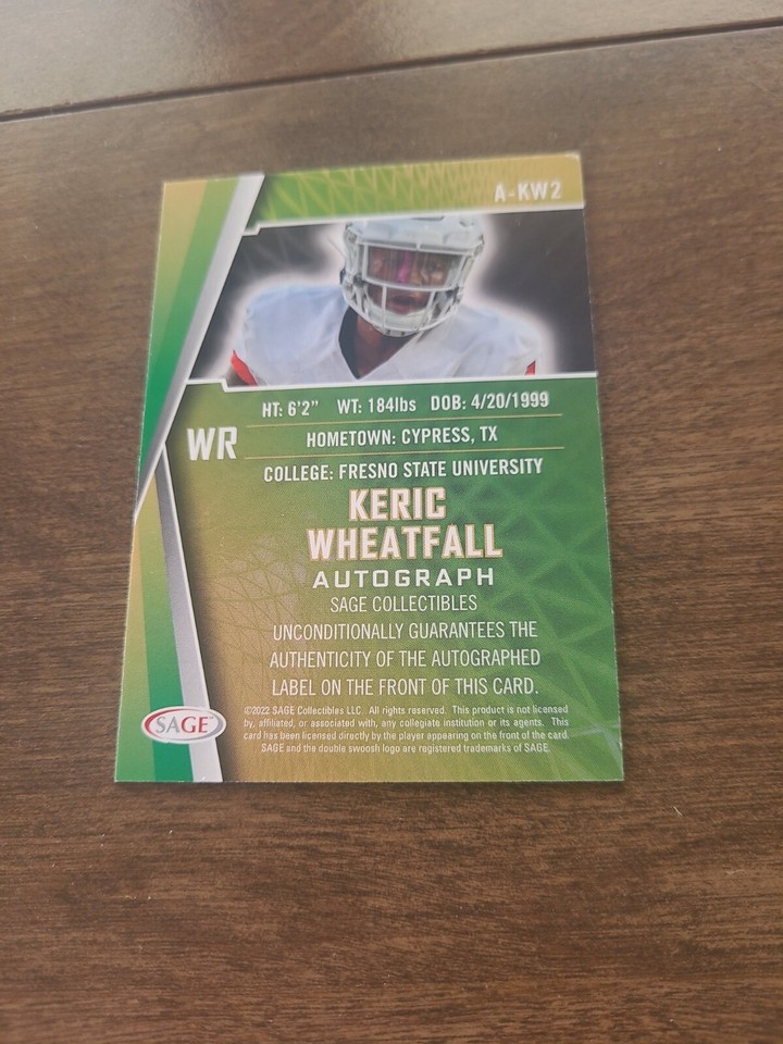 Nice 2022 Sage Keric Wheatfall Rookie Auto. Fresno St And Philadelphia ...