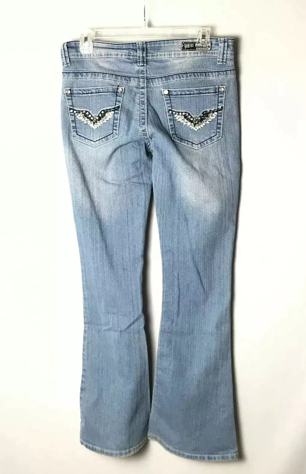 RED RIVET Jeans Flare Leg Size 9 with Rhinestone Accents On Pockets | eBay