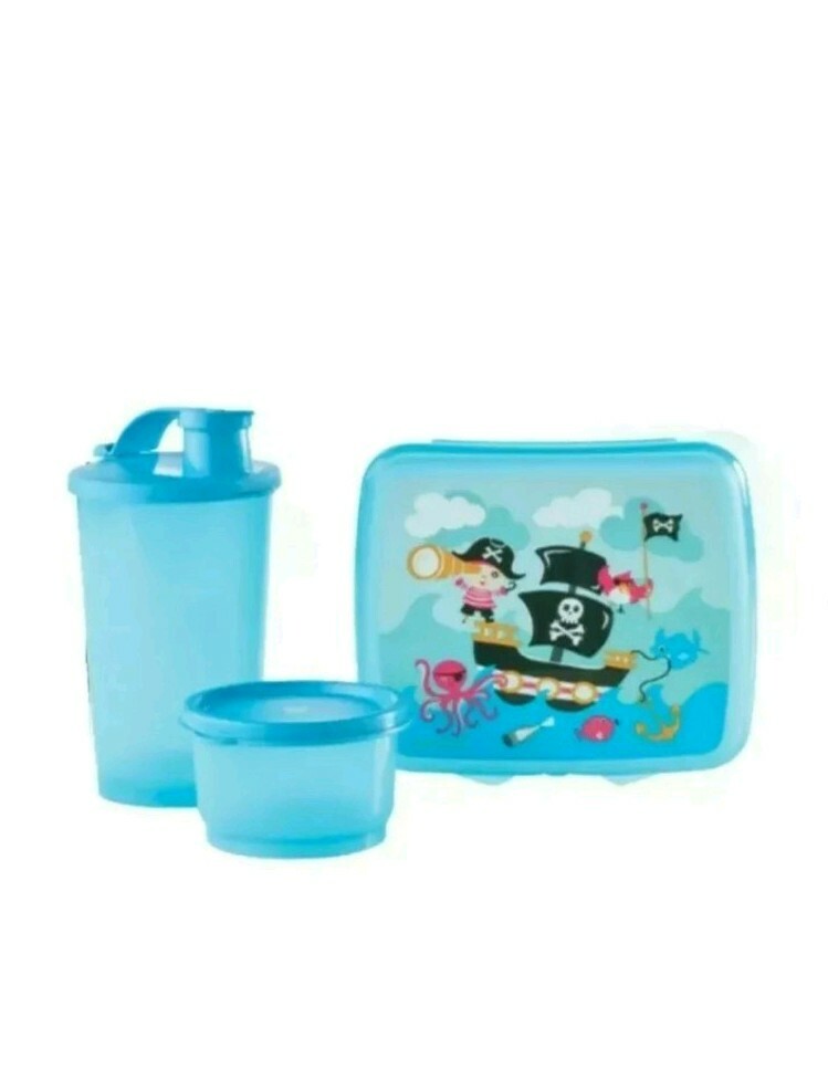 NEW TUPPERWARE PLAYFUL PIRATES LUNCH SET AQUA SANDWICH KEEPER TUMBLER ...