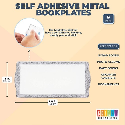 9 Pack Small Self Adhesive Metal Bookplates for Books, Label Holders, 2 ...