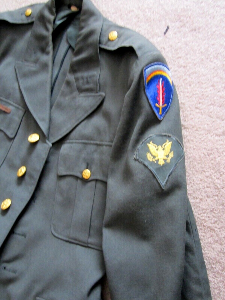 US Military Army Green Coat Dress Greens Jacket Uniform SHAEF patch Sz ...