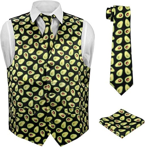 Concitor Men's Dress Vest AVOCADO Pattern Design Mens Necktie and Hanky ...