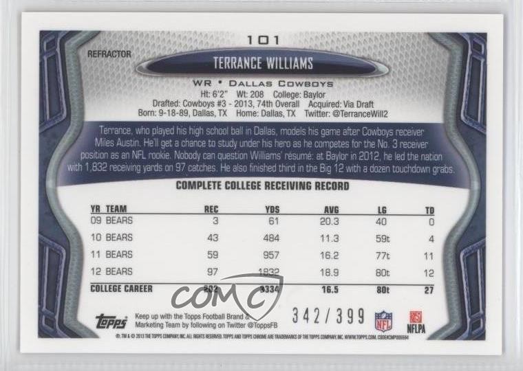2013 Topps Chrome BCA Pink Refractor /399 Terrance Williams #101 Rookie ...