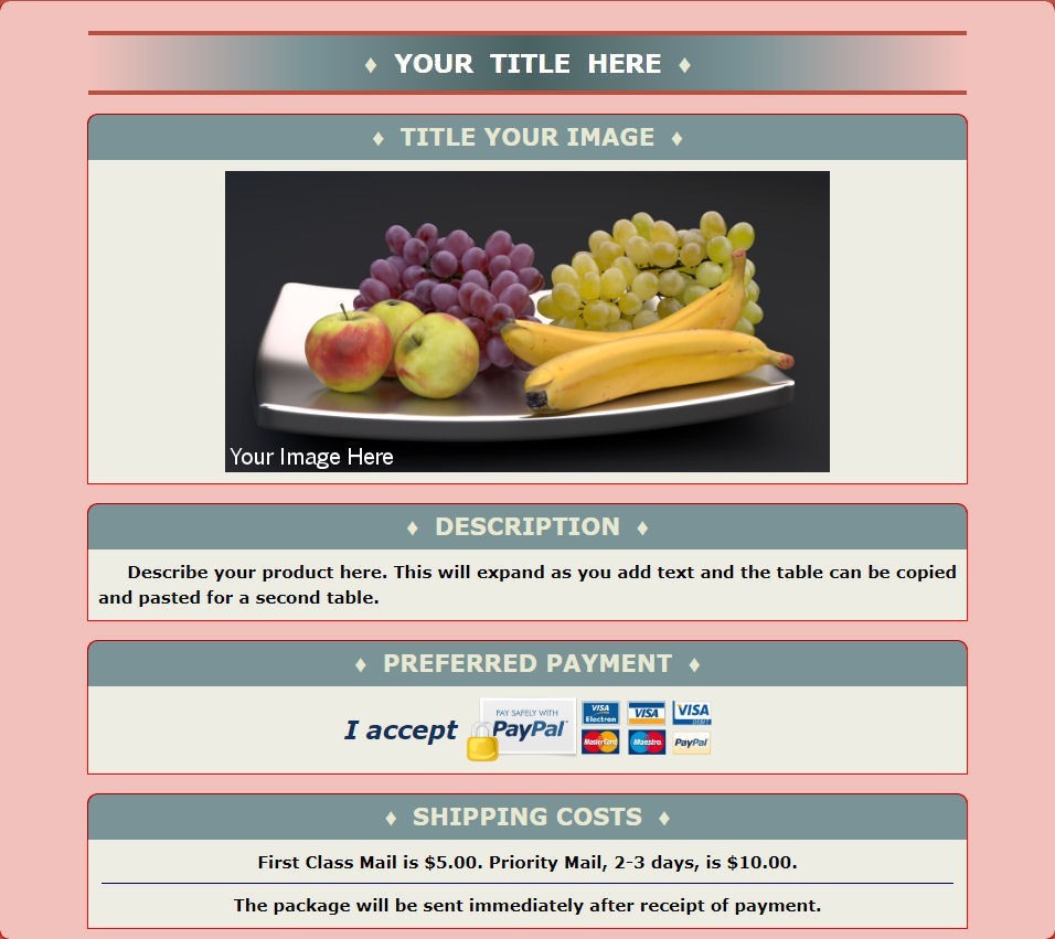 AUCTION TEMPLATE Rust Pink Aqua Color Combination Design - FREE Email ...