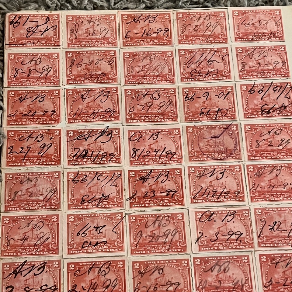 HUGE LOT OF 1899 UNITED STATES 2C DOCUMENTARY REVENUE FISCAL STAMPS ON ...