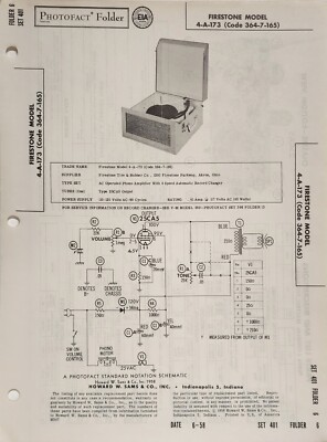 SAMS PHOTOFACT SERVICE MANUAL 401-6 FIRESTONE RECORD PLAYER 4-A-173 364 ...
