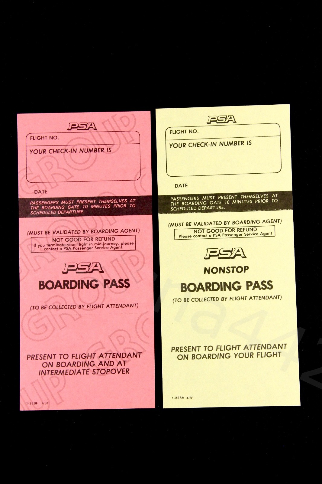 PSA Original Vintage BOARDING PASS Lot of 2 Pacific Southwest Airlines ...