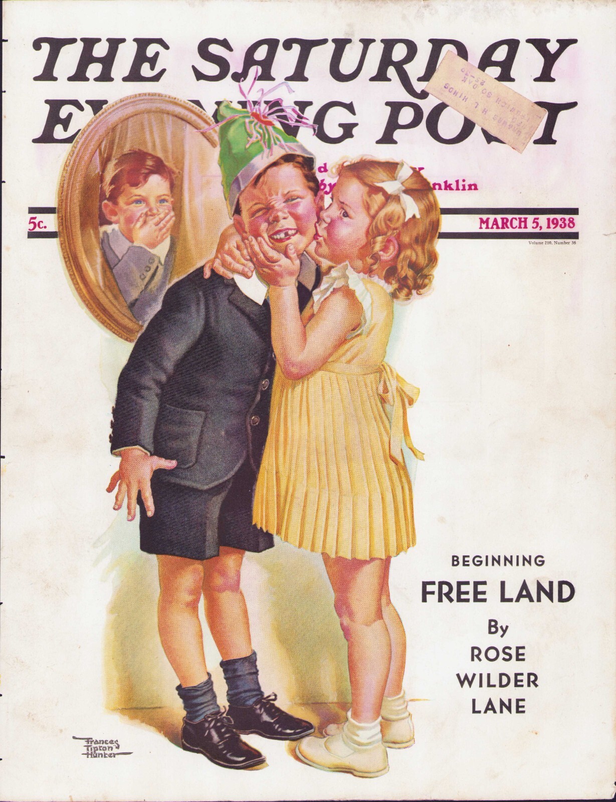 MARCH 5 1938 Embarassing Birthday Kiss SATURDAY EVENING POST COVER ONLY ...