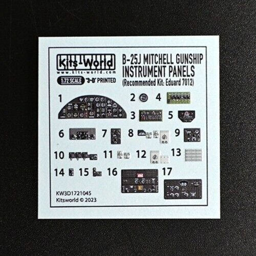 Kits World 1/72 3D Cockpit Instrument Panels B-25J Mitchell Eduard 7012 ...