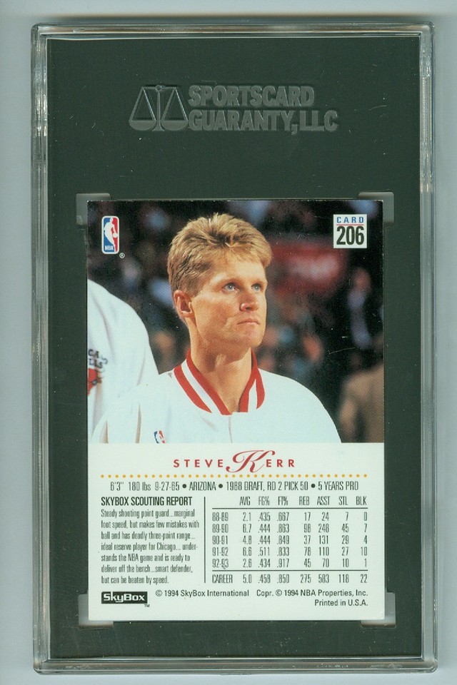 Steve Kerr Autograph 1993-94 Skybox Card #206 Bulls SGC Authentic ...