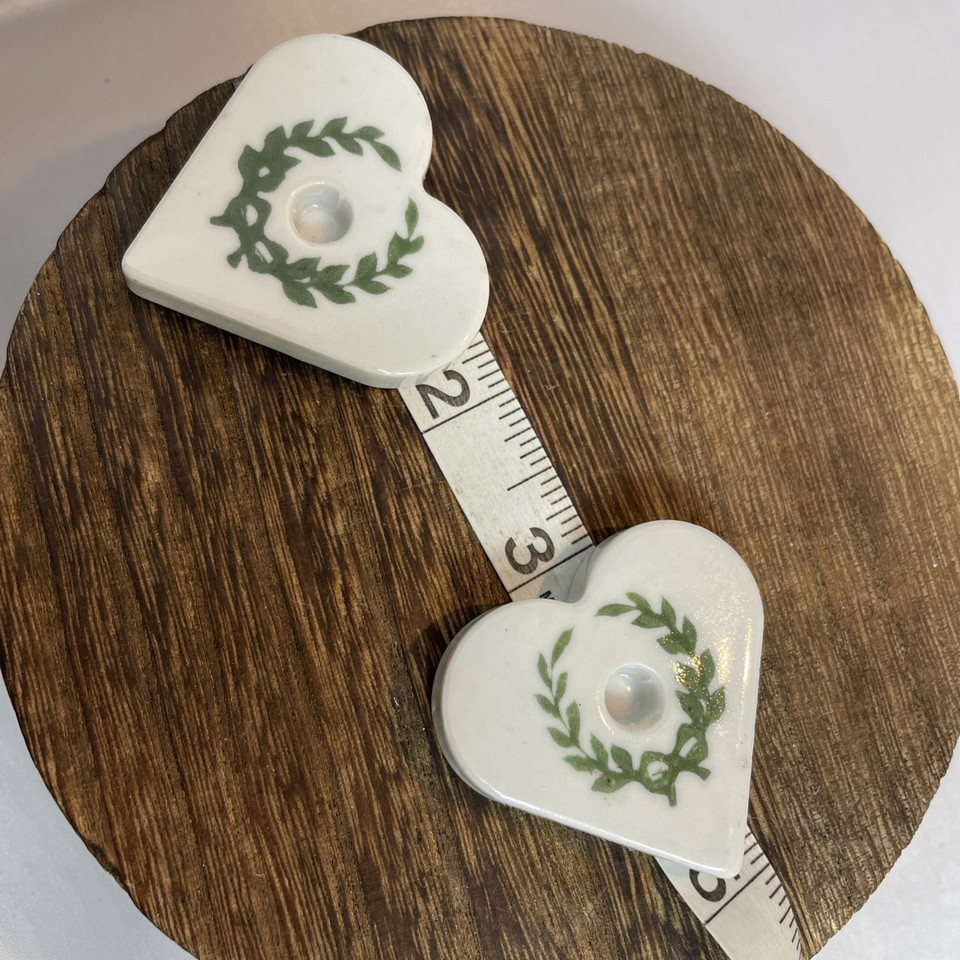 Set Of Two Porcelain Mini Heart Tiny Candle Stick Holders W/Green ...