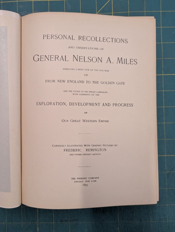Personal Recollections of General Nelson A. Miles. Hardcover. 2nd ...