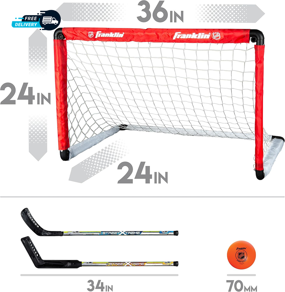 NHL Hockey Goal Set with 2 Sticks and Ball/Puck – Kids Practice Set ...