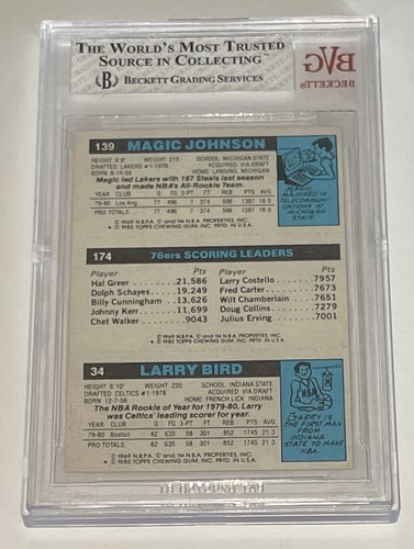 Vintage Larry Bird 1980-81 RC Topps 34/174/39 Beckett 5 EX BVG Card; Dr ...