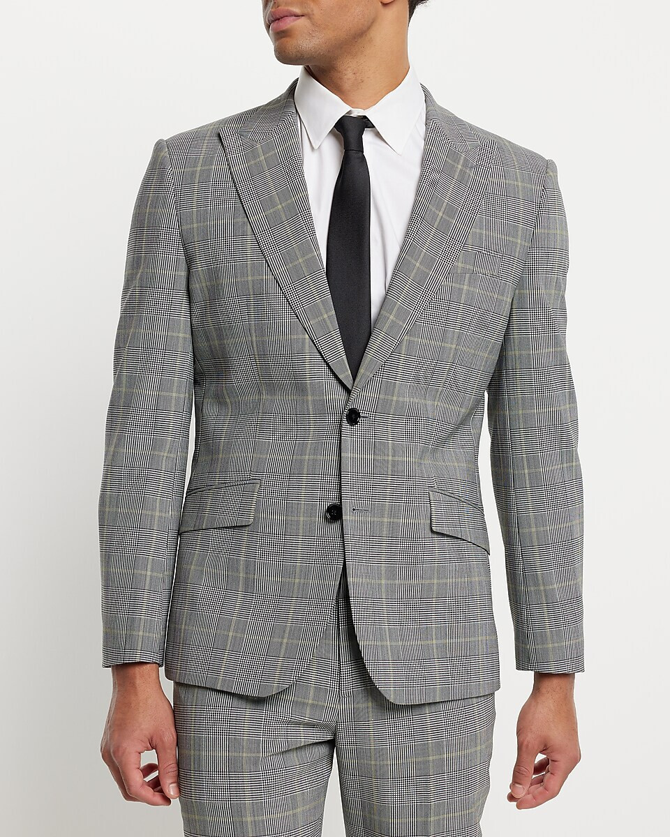 NEW EXPRESS $328 GRAY EXTRA SLIM PLAID WOOL BLEND MODERN TECH SUIT ...