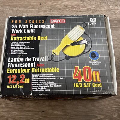 Bayco Sl-875-11 26 Watt Fluorescent Reel Light 40' Retractable Metal ...