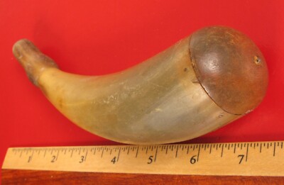 ANTIQUE BLACK POWDER HORN FOR MUZZLE LOADER RIFLE GUNPOWDER AMMO ...