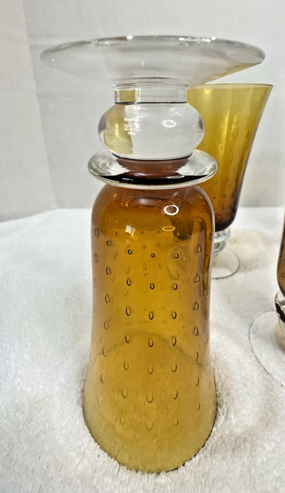 Zrike Amber Glass Pavilion Iced Tea Goblet Bubbles 7.75" Tall Set Of 4 ...
