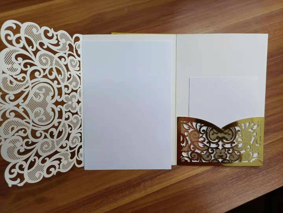 10/50 Tri fold Hollow Laser cut Pocket Wedding Invite Invitation Card ...