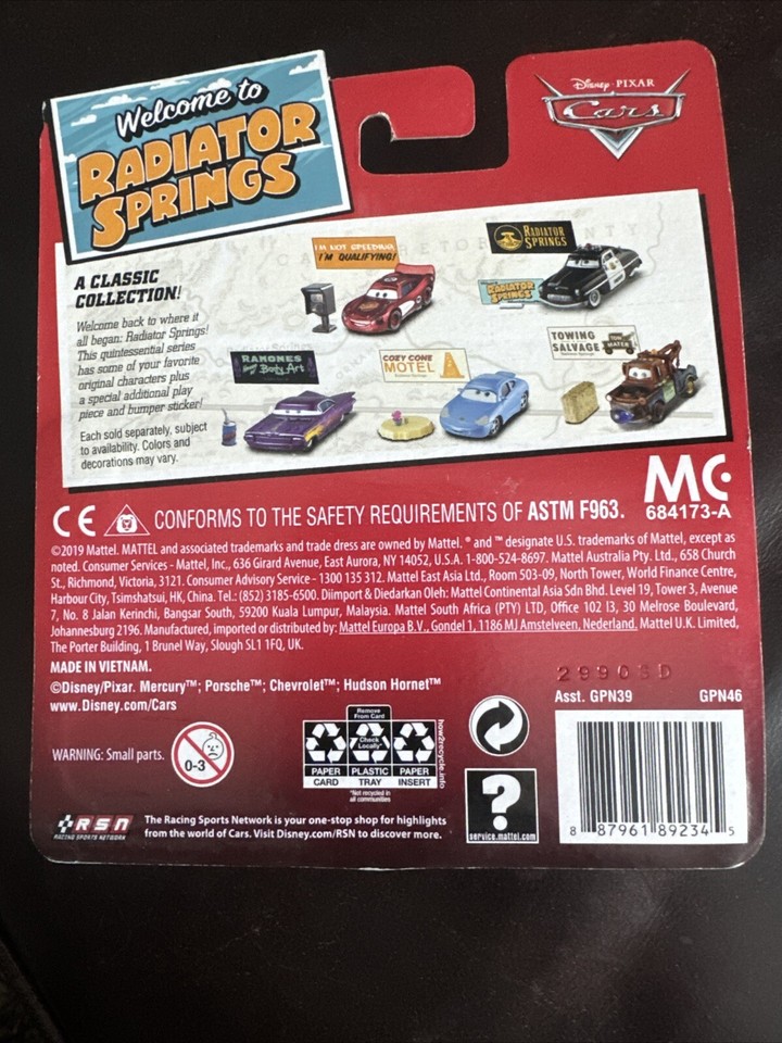 DOC HUDSON New 2019 Walt Disney Die cast CARS Movie BUMPER STICKER Paul ...