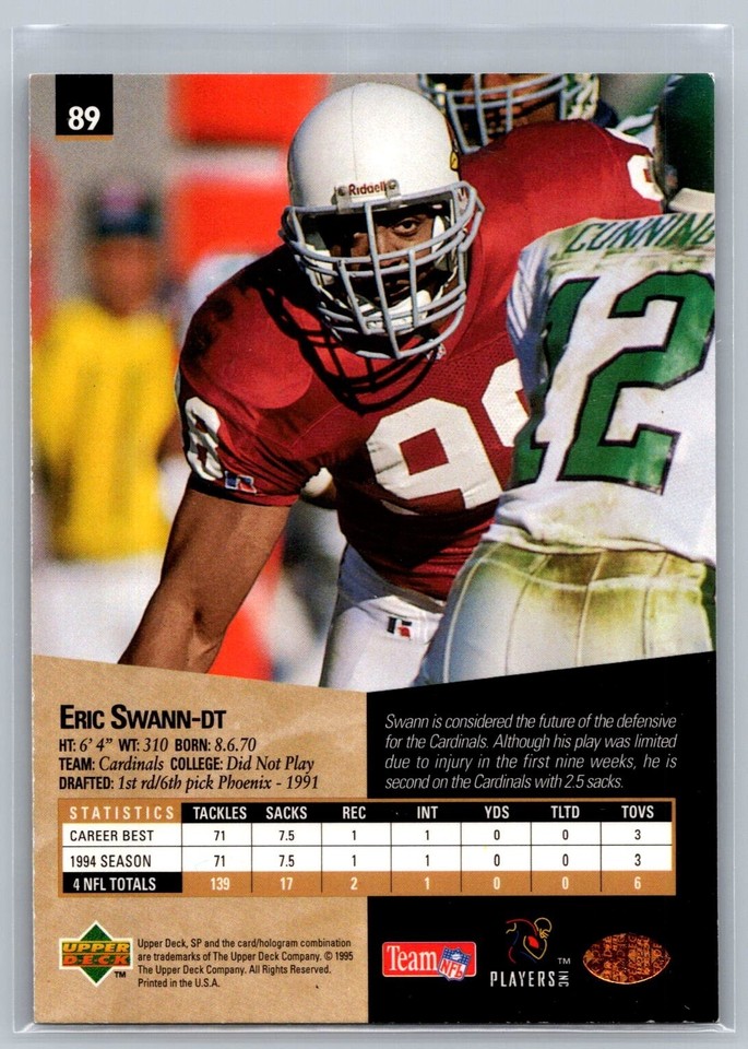 1995 UPPER DECK CARD # 89 Eric Swann - Arizona Cardinals | eBay