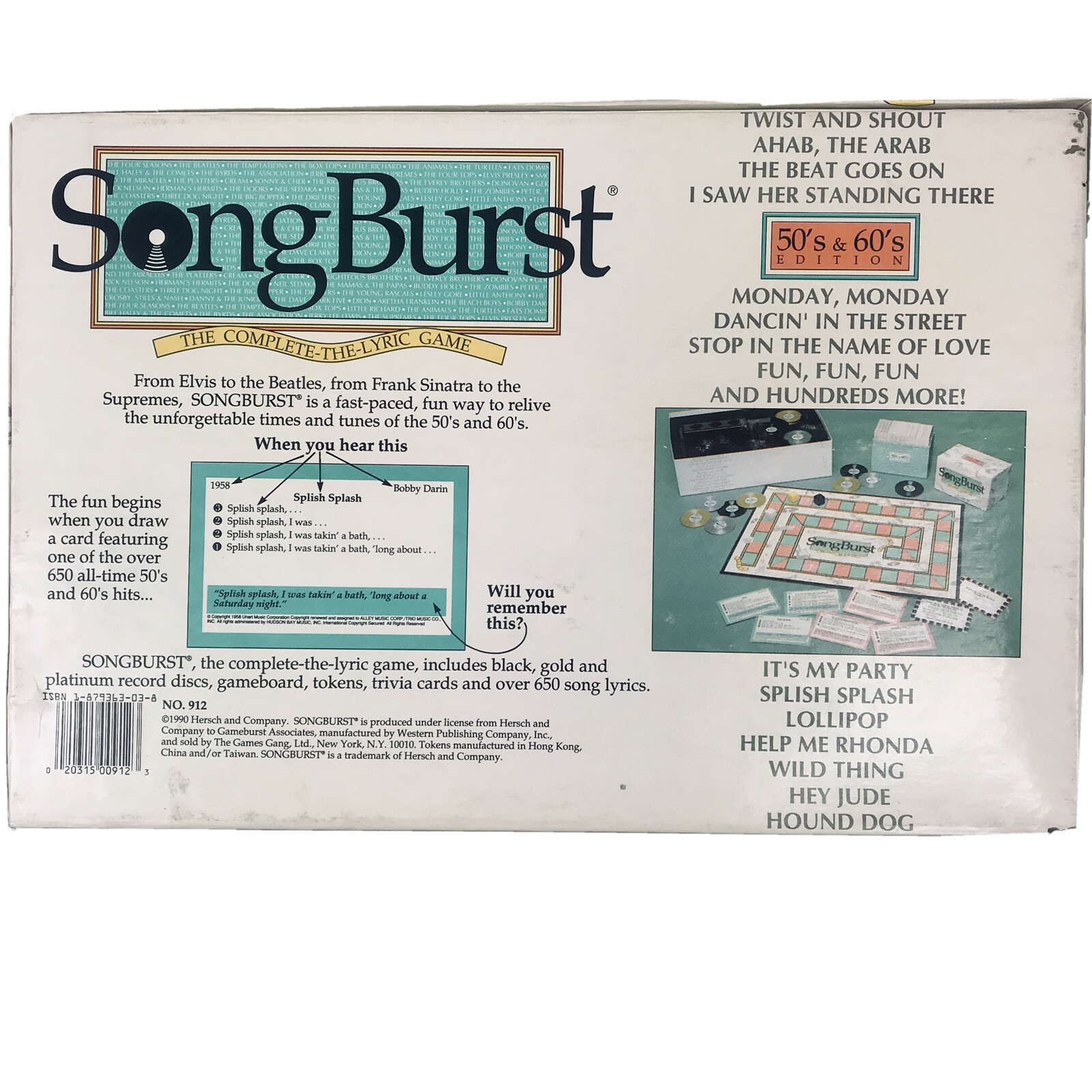 Vintage SongBurst Board Game 50's & 60's Edition Music Lyrics 1990 ...