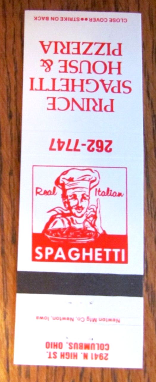 COLUMBUS, OHIO MATCHBOOK COVER: PRINCE SPAGHETTI HOUSE & PIZZERIA ...