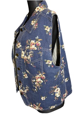 VTG 90s Stampede Blossom Floral Denim Vest Size Medium | eBay
