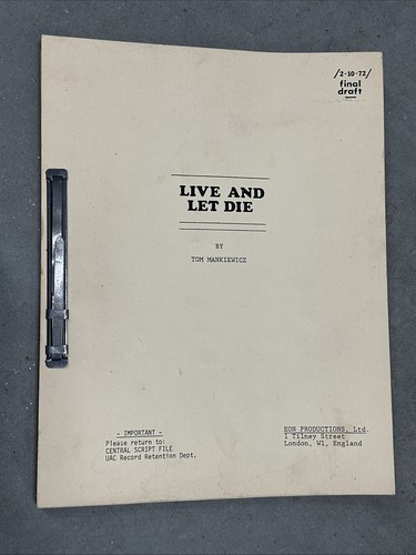 “LIVE AND LET DIE” 1972 Final Draft Movie Screenplay Script James Bond ...