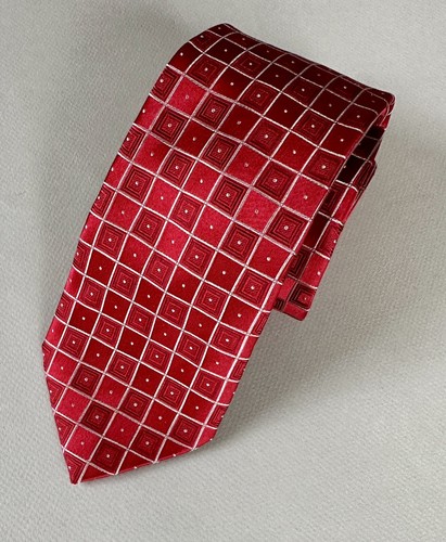 DONALD J. TRUMP Signature Red & Silver Squares Silk MEN'S TIE Free ...