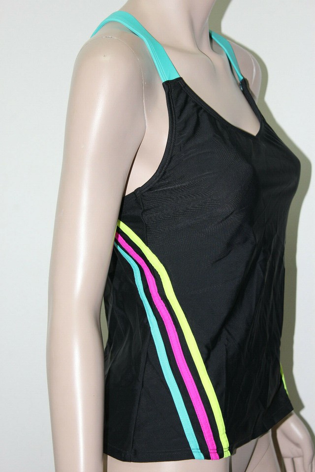 New Adidas Piped Crossback Solid Tankini Swimsuit Top Black Size 10 | eBay