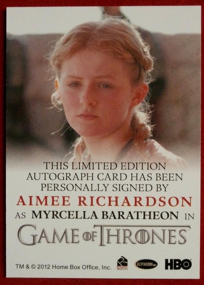 GAME OF THRONES - AIMEE RICHARDSON - Hand-Signed LIMITED EDITION ...