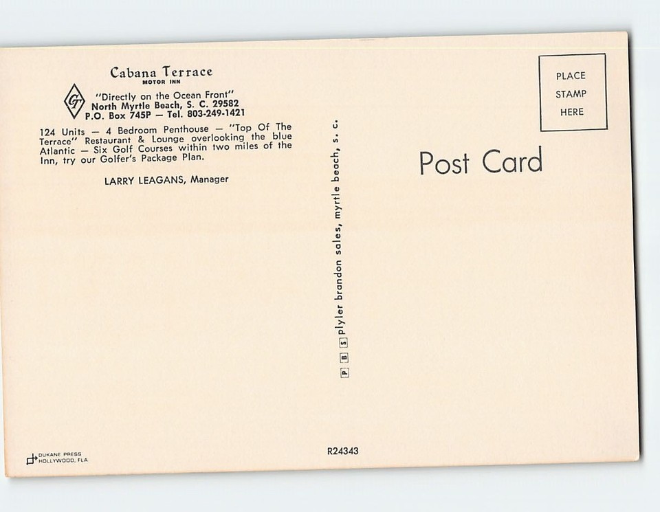Postcard Cabana Terrace Motor Inn North Myrtle Beach South Carolina USA ...