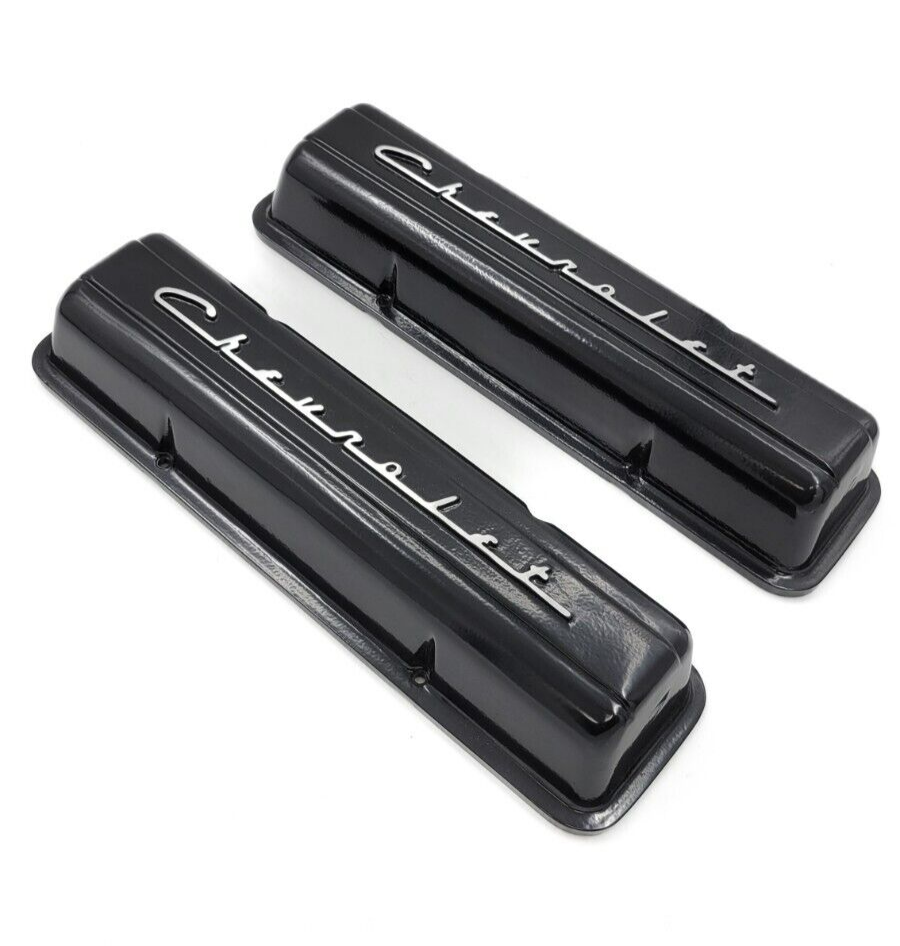Black "Chevrolet" Script Valve Covers For SBC Small Block Chevy - No ...