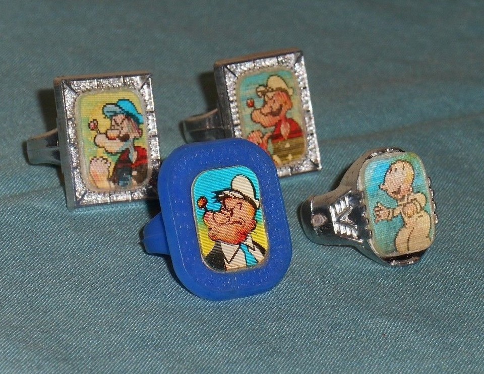 vintage POPEYE ADJUSTABLE FLICKER RING LOT x4 gumball vending machine ...