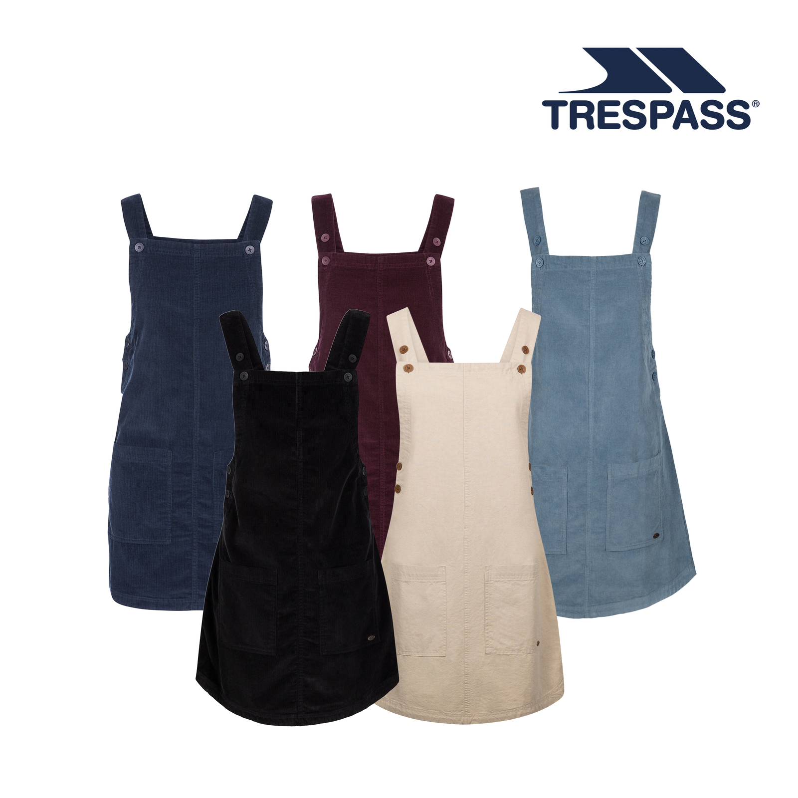 Trespass Womens Pinafore Dress Cotton With Pockets Dungaree Corduroy ...