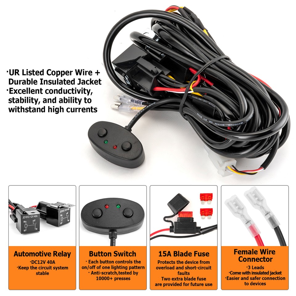 Amber White Dual Color Light Bar Wiring Harness for Offroad Driving ...
