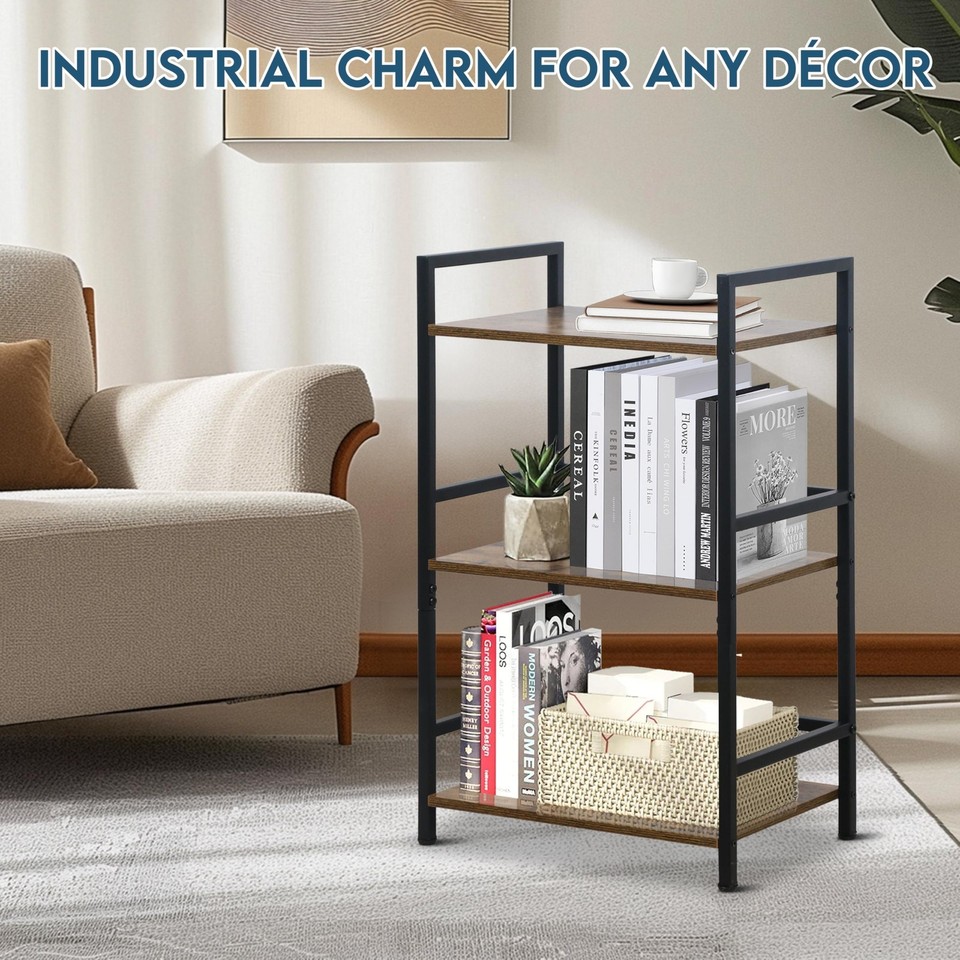 Book Shelf Small Bookshelf, 3 Tier Industrial Short Bookshelf, Metal ...