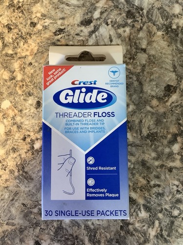 Crest Glide Threader Floss, 24 Count Single Use Packets for Braces and ...